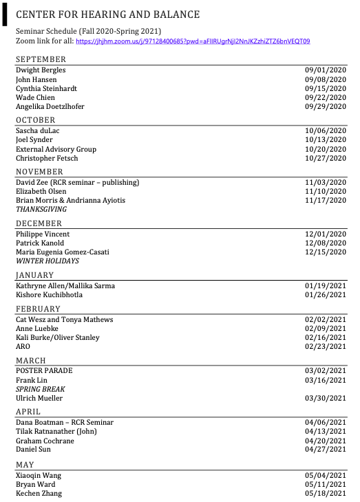 SEMINAR SCHEDULE